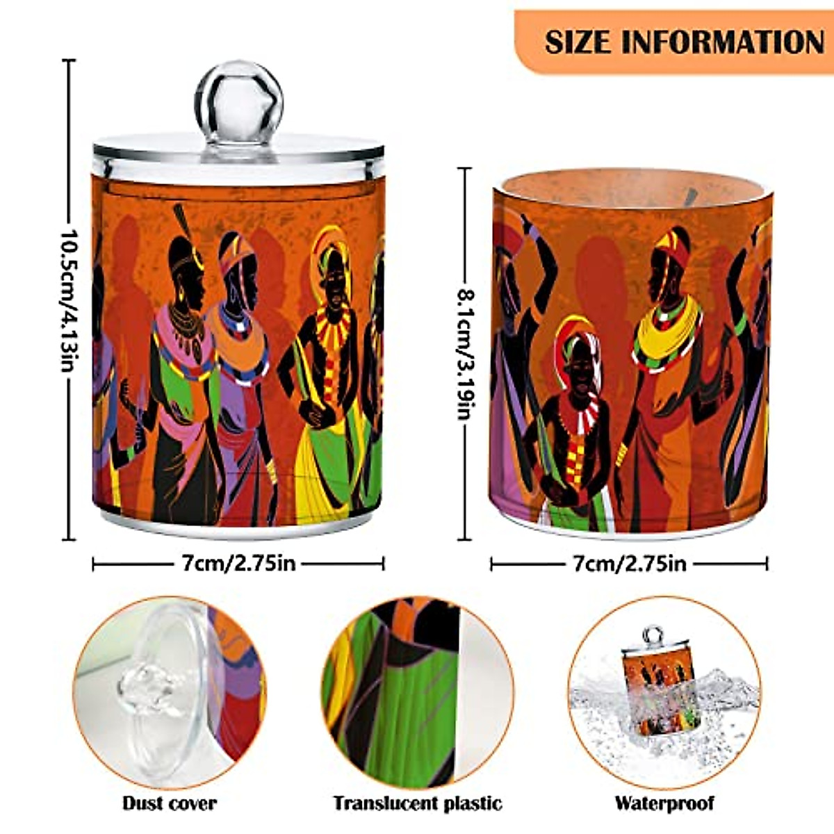 African Women 2 Pcs Qtip Holder People Of South Africa Organizer Dispenser Storage Canister Plastic Apothecary Jars Bathroom Vanity for Cotton Swab Ball Pads Floss