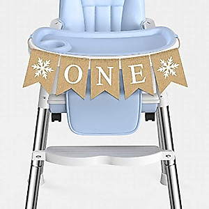 Rainlemon Jute Burlap One High Banner with Snowflake Winter Onederland Boy Girl 1st Birthday Party Garland Decoration