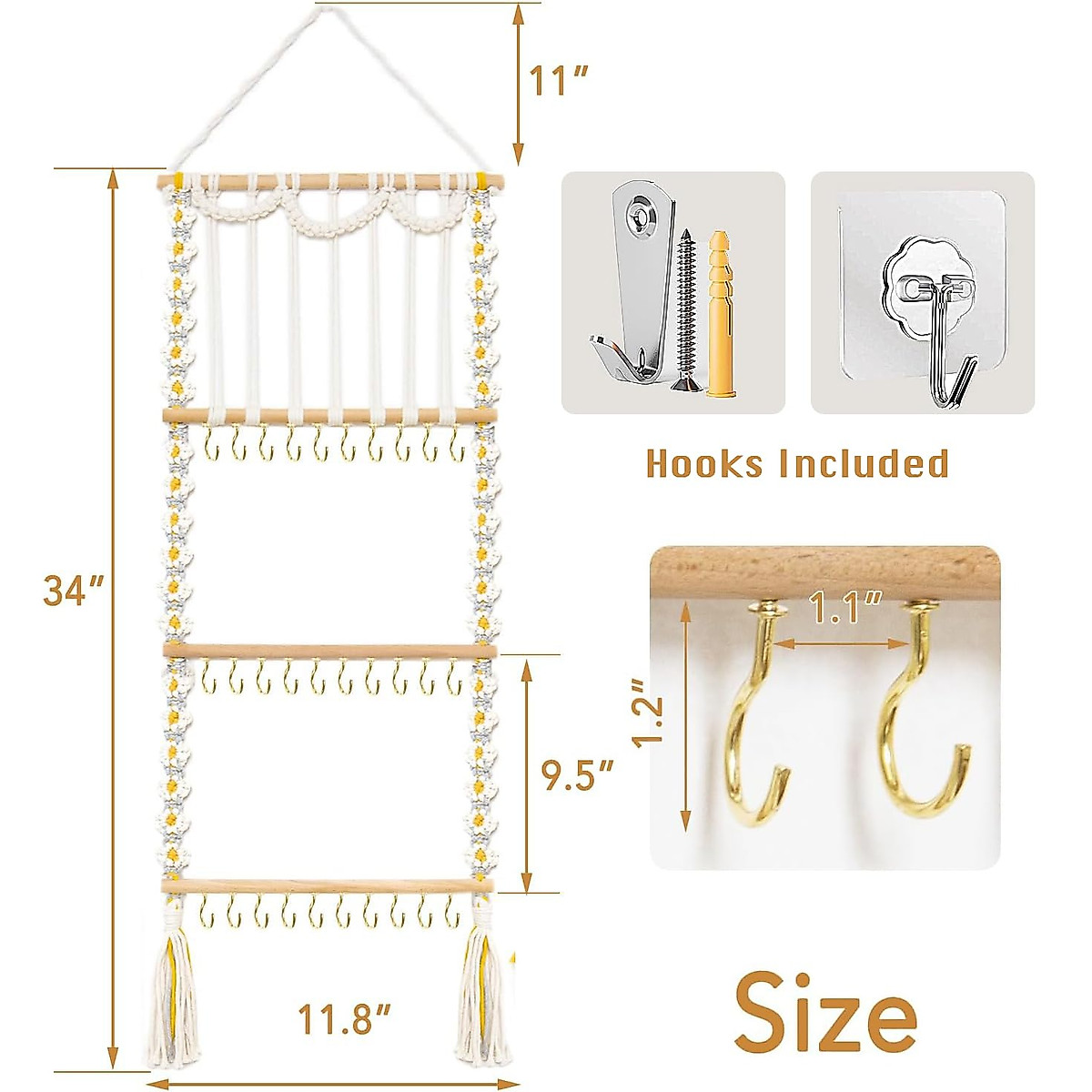 jontell Daisy Hair Bow Holder Bows Organizer For Wall Girls Hair Bows Hanger Necklace Display with 5 Functional Areas Baby Headband Hair Accessories Organizer