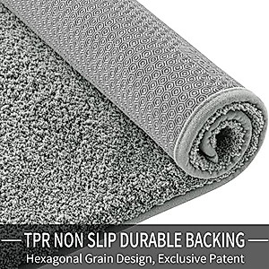 Yimobra Bathroom Rugs, Extra Soft Comfortable Bath Rugs, Non-Slip, Water Absorbent and Thick Bathroom Floor Mat, Machine Washine, Shaggy Rugs for Shower Bathtubs, 24"x17", Pure Grey