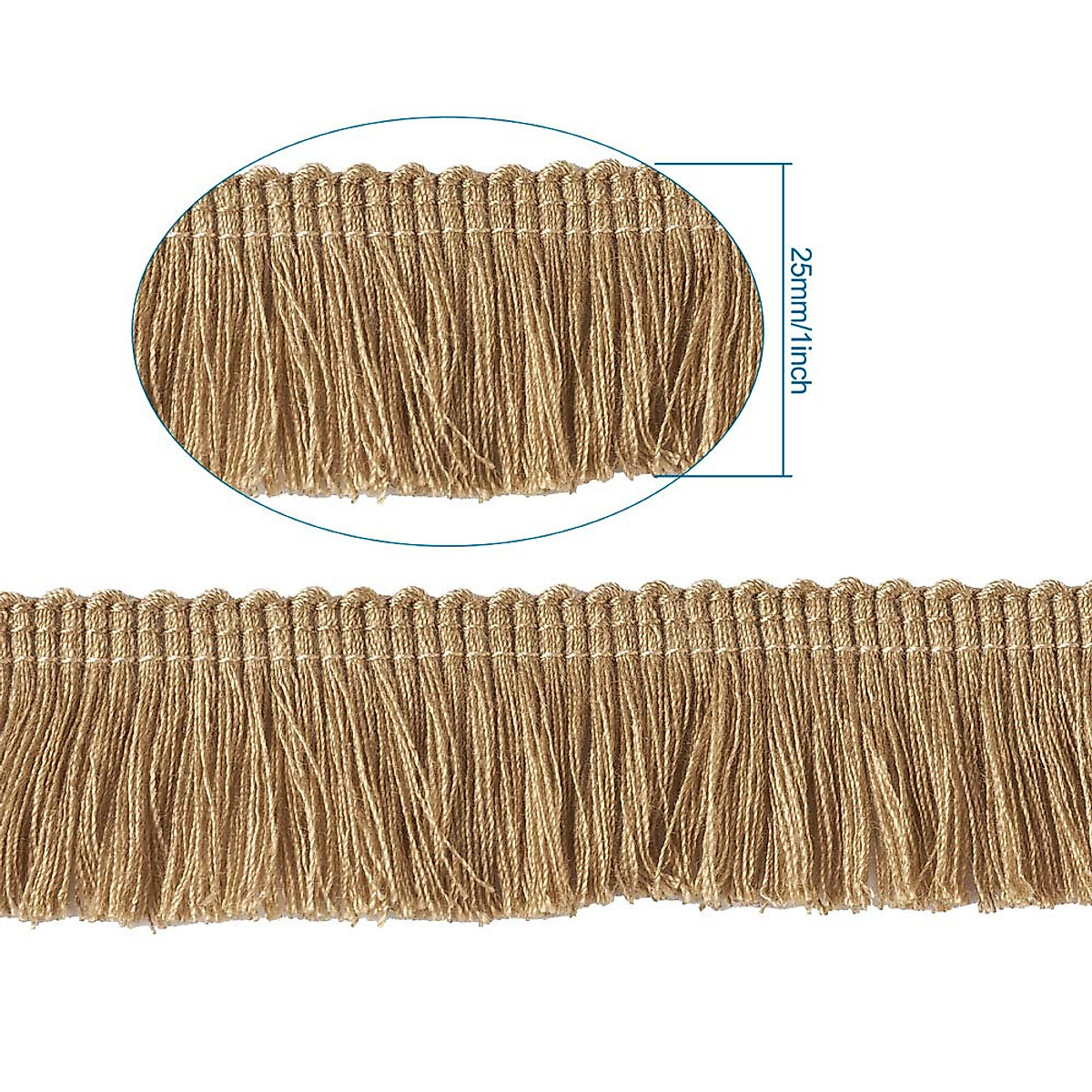 MegaPet Polyester Fringe Tassel Lace Trim 1 Inch x 82 Feet Chainette Fringe Fibre Trim Tan for Sewing Quilting Clothes Accessories Lampshade Curtain Home Decoration