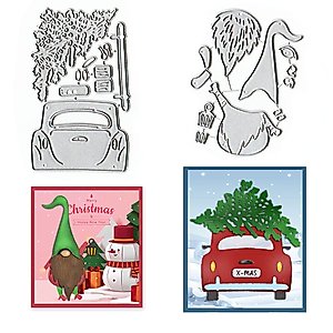 2PCS Gnome Car Dies for Card Making, Christmas Tree Dwarf Leaf Cutting Die for Scrapbooking on Clearance Paper Crafting Decor DIY Album