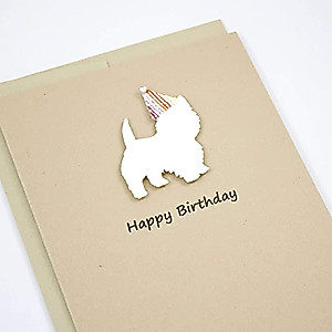 West Highland White Terrier Birthday Card | Handmade Westie Dog Greeting Card | Party Hat Single Card and Envelope