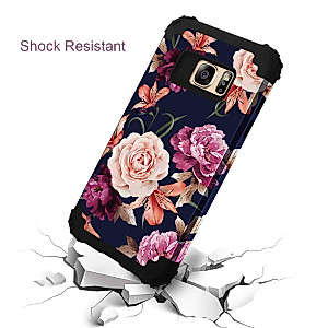Samsung S7 Case,S7 Phone Case,Casewind Samsung Galaxy S7 Case Floral 3 in 1 Hard PC Soft Silicone Heavy Duty Hybrid Protection Shockproof Anti-Scratch Rugged Bumper Cover for Galaxy S7 Case,Navy Blue