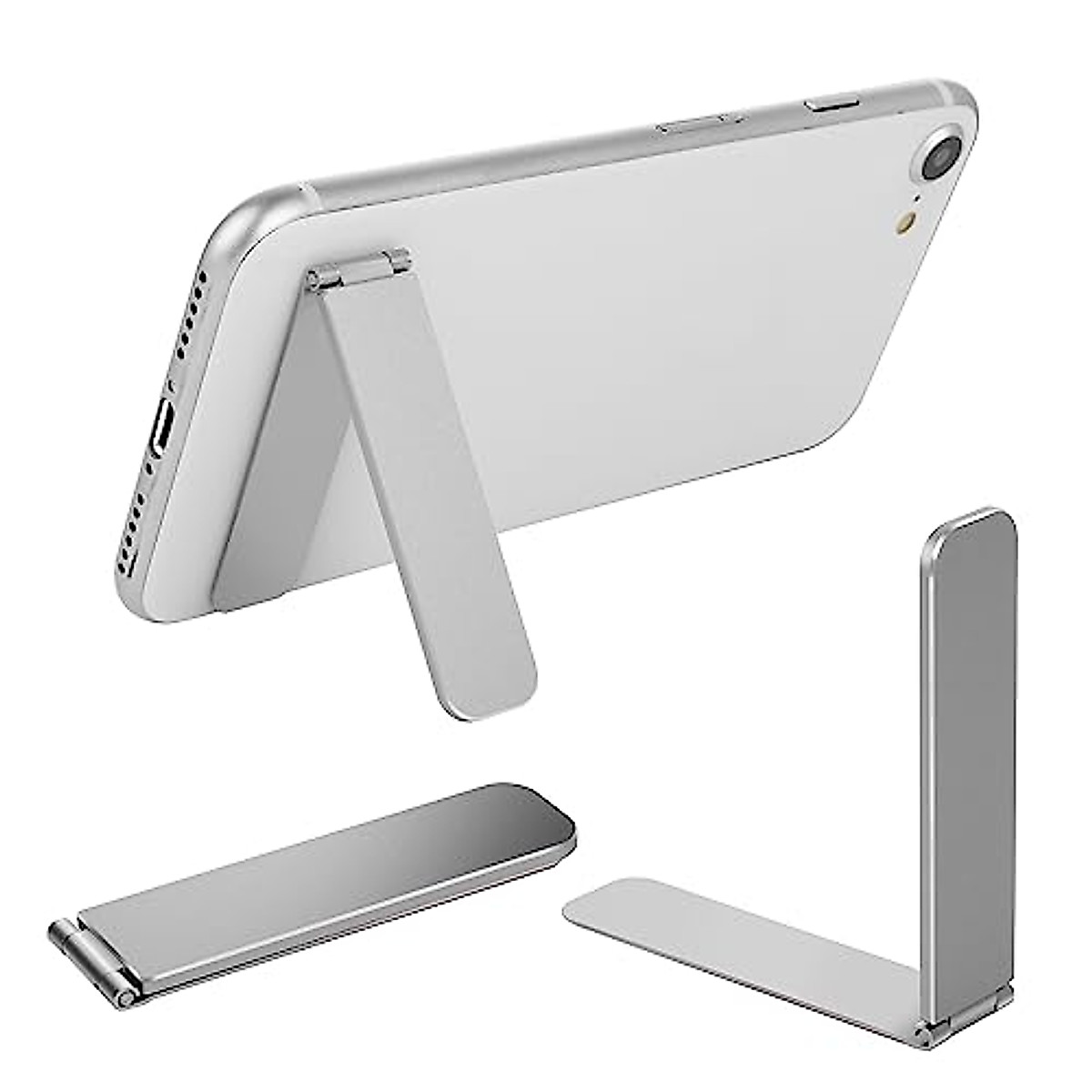 TIESOME Ultra-Thin Mobile Phone Holder, Foldable Mini Phone Kickstand Portable Phone Stand Adjustable Angle for Phone and Phone Case Universal Model (Silver)