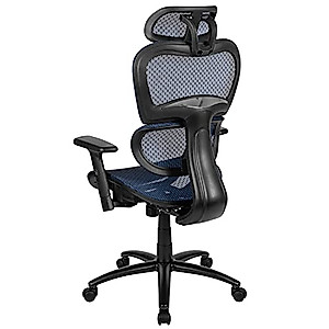 Flash Furniture LO Ergonomic Mesh Office Chair with 2-to-1 Synchro-Tilt, Adjustable Headrest, Lumbar Support, and Adjustable Pivot Arms in Blue