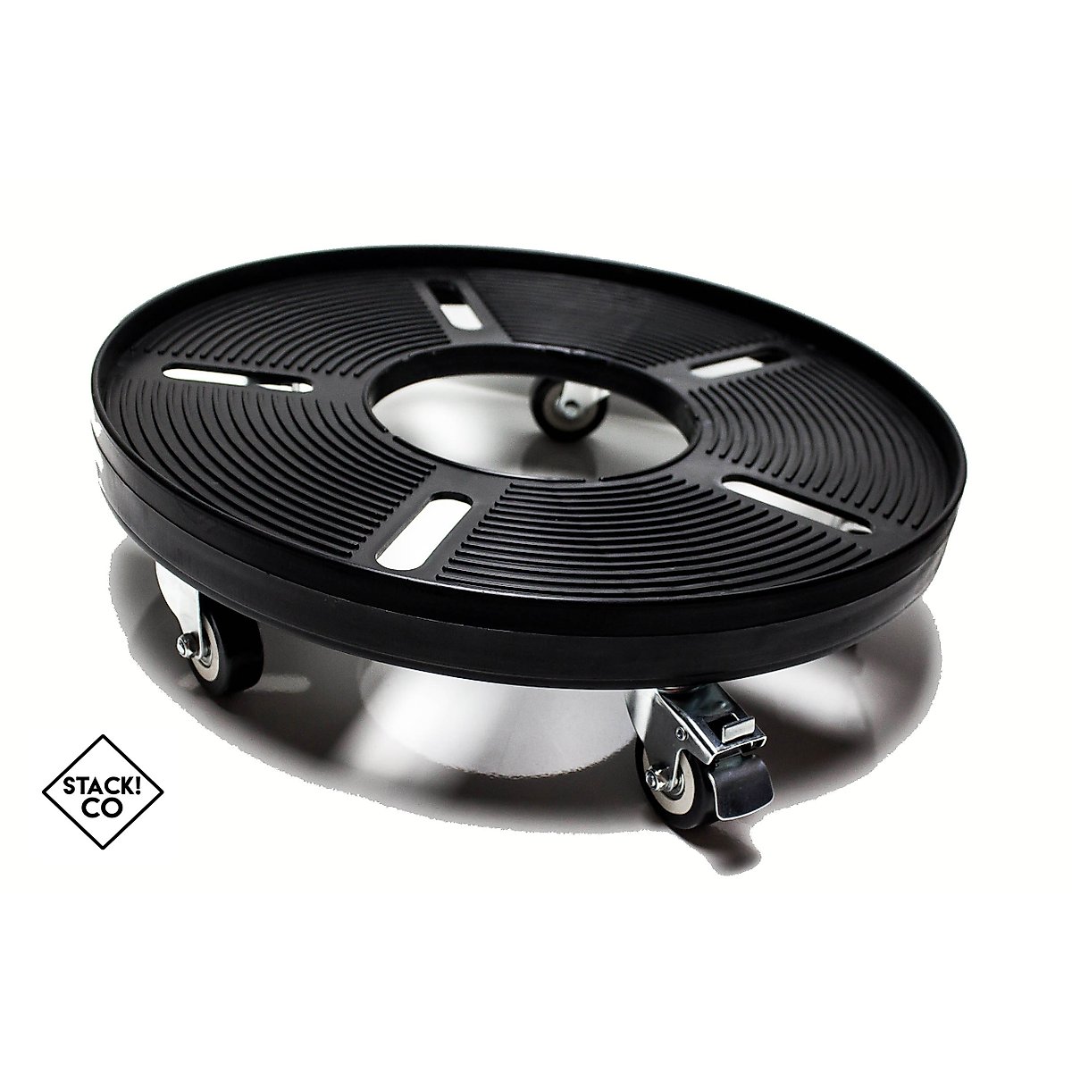 Stack! Co Half Barrel Keg Dolly Universal round with Centered Hole and Locking Caster - 16.25" Diameter