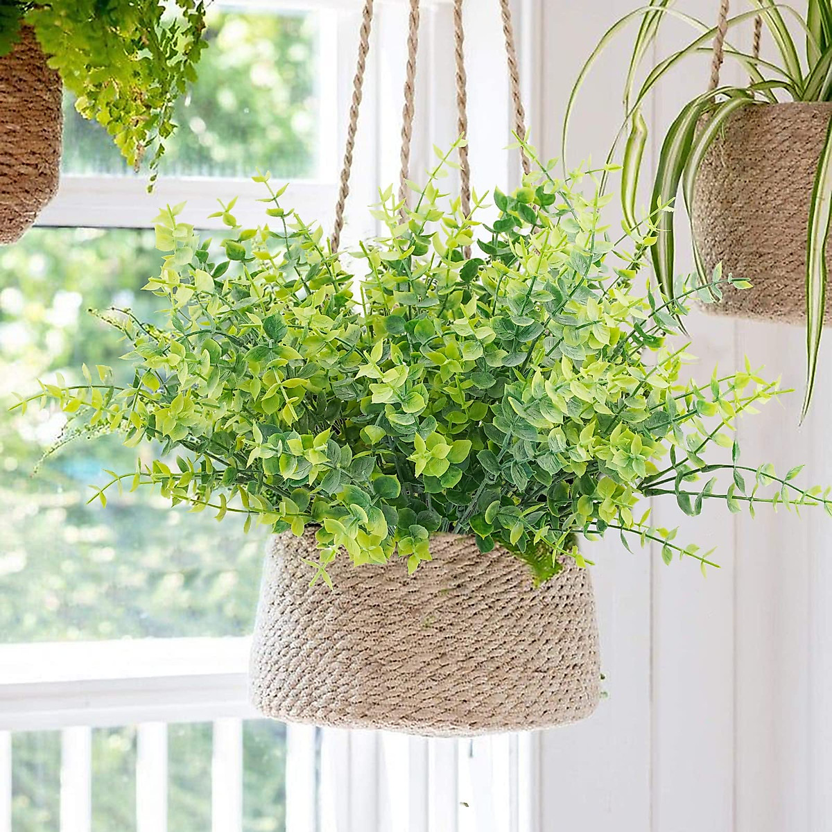 Dehoxara Artificial Boxwood 6 Bundles, Artificial Greenery Stems Fake Outdoor Plants UV Resistant No Fade Desk Plant for Home Office Bathroom Garden Porch Hanging Planter Window Box Decorating