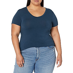 prAna Women's Foundation Short Sleeve V-Neck, Atlantic Heather, Medium