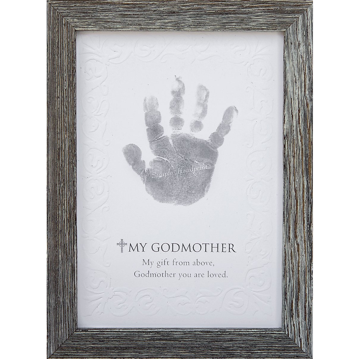 The Grandparent Gift Godmother Godchild Handprint Frame, Grey - Gift for Godmother from Godson or Goddaughter on Baptism, Confirmation