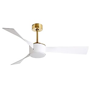 Fanliving 52 Inch Ceiling Fan with Lights Remote Control, Indoor Modern Ceiling Fan with High CFM Quiet DC Motor, 3 Blade White Gold Ceiling Fan for Bedroom Living & Dining Room