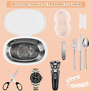 Ultrasonic Cleaner, Jewelry Cleaner with 40kHz Five Digital Timer 600ML Ultrasonic Jewelry Cleaner with Basket for Cleaning Eye Glasses, Rings,Watch,Coin,Silver…