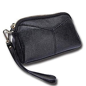PlanetHawk Women's Genuine Leather Wristlet Clutch Cell Phone Purse, Black