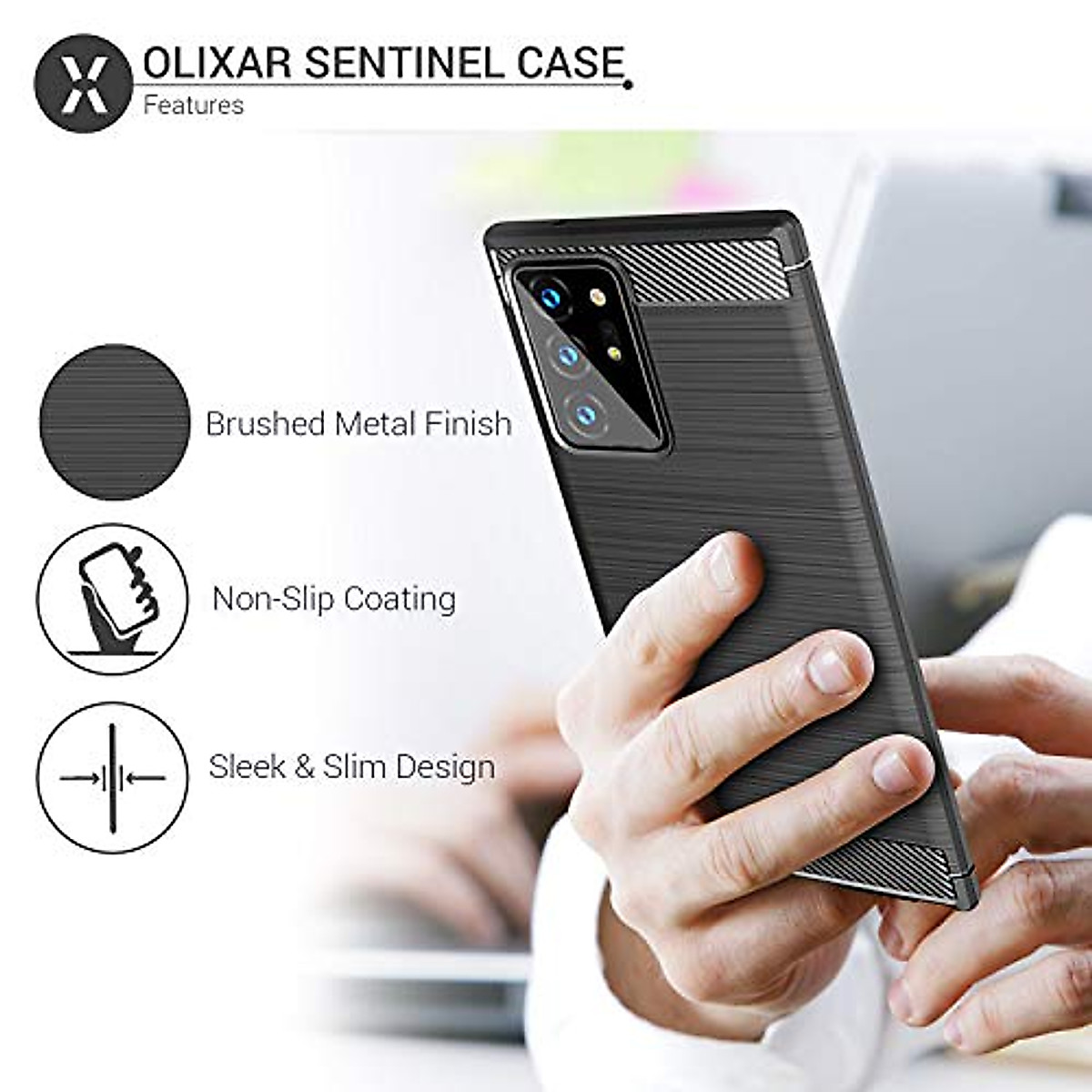 Olixar Case with Screen Protector for Samsung Galaxy Note 20 Ultra, Stylish 2 in 1 Protection - Defend Your Phone & Screen from Drops, Shocks and Scratches - Sentinel - Black