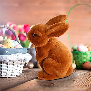 Miaaim Easter Artificial Moss Bunny Furry Flocked Standing Rabbit Miniatures Figurine Easter Table Ornament Holiday Party Decoration Garden Fairy Decor Yard Lawn Spring Ornament