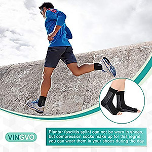 VINGVO Foot Heating Pad,Plantar Fasciitis Support Brace 1 Pair Compression Foot Sleeves Heated Therapy Night Splint Achilles Tendonitis for Arthritis Sprains Strains Heel Spur Torn Tendons