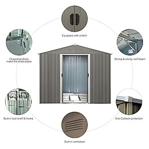 Okak Outdoor Storage Shed 8x10 FT Steel Utility Tool Storage Sheds House with Lockable Doors Waterproof Metal Garden Shed Outdoor Storage for Backyard Garden,Patio,Grey
