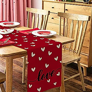 ARKENY Valentines Day Table Runner 13x72 Inches, Love Heart Seasonal Farmhouse Burlap Red Indoor Kitchen Dining Table Decorations for Home Party AT057-72