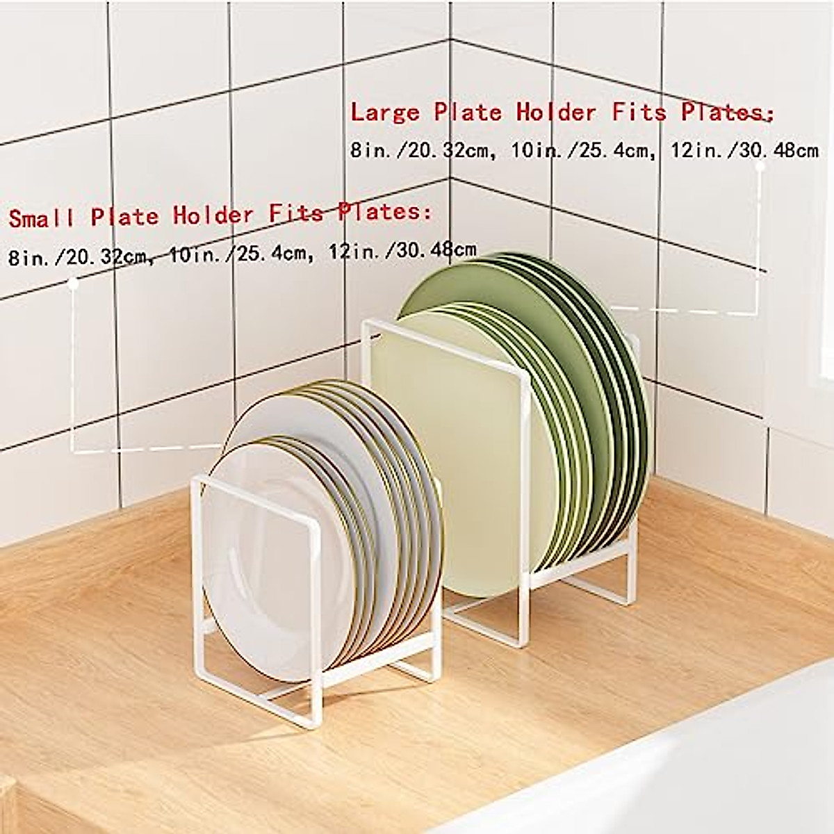 Hikinlichi 2 Large 1 Small Plate Holders Organizers Upright Cabinet Dish Drying Racks Metal Plate Dish Organizers Racks Stands for Countertop and Cupboard 7.87in. x 6.29in. x 4.52in. Black