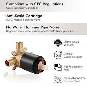 KES Matte Black Shower Faucet Set Shower With Valve, Rain Shower Head Shower Faucets Sets Complete Pressure Balance Shower System, XB6210-BK