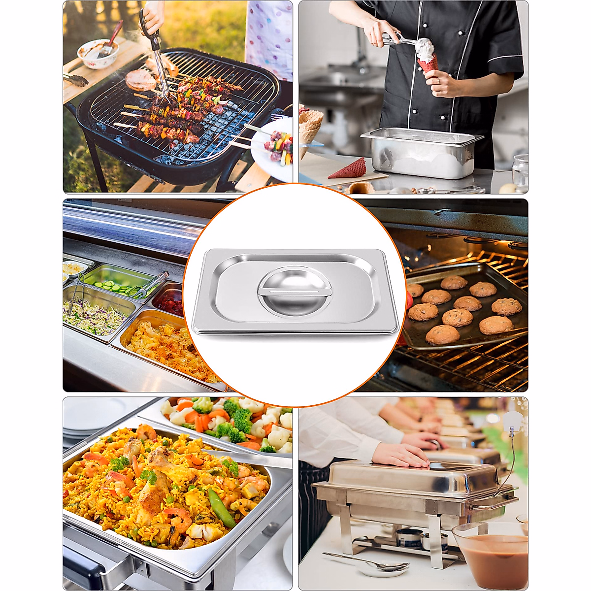 QWORK Solid Pan Lid with Handle, 4 Pack Stainless Steel Steam Table Pan Cover for 1/4 Size Steam Pans