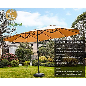 Romayard Double-Sided Outdoor Umbrella,15x9 ft Aluminum Garden Large Umbrella with Tilt and Crank for Market,Camping,Swimming Pool (Khaki Top)