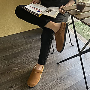 VONMAY Men's Memory Foam House Slippers Suede Wool Fleece Lined Slip On Shoes Indoor Outdoor Non-slip, Camel, Size 11-12