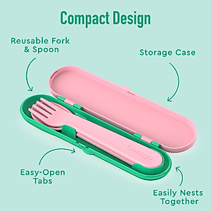 Bentgo Kids Utensil Set - Reusable Plastic Fork, Spoon & Storage Case - BPA-Free Materials, Easy-Grip Handles, Dishwasher Safe - Ideal for School Lunch, Travel, & Outdoors (Tropical)