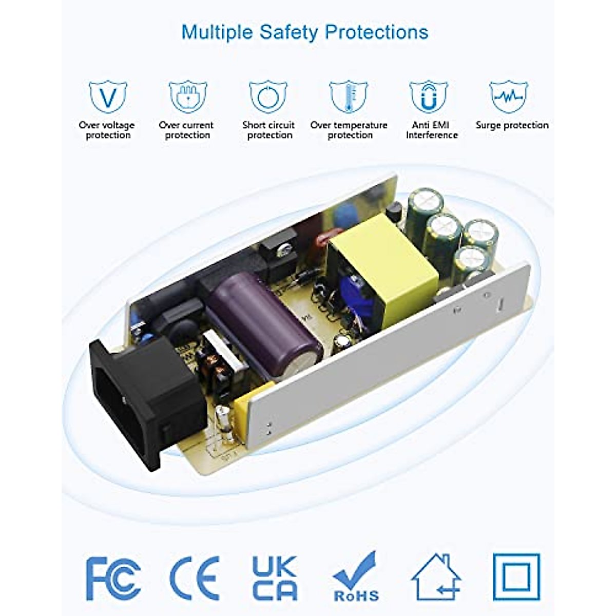 ALITOVE DC 12V 5A Power Supply Adapter Converter Transformer AC 100-240V Input with 5.5x2.5mm DC Output Jack for 5050 3528 LED Strip Module Light