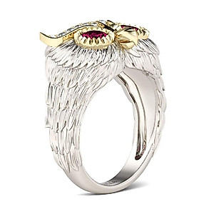 Jeulia 2 Carat Owl Rings for Women Round Cut Feather Engagement Ring 925 Sterling Silver Wedding Rings with Ruby Owl Eye CZ Solitaire Promise Anniversary Rings with Jewelry Gift Box (7)