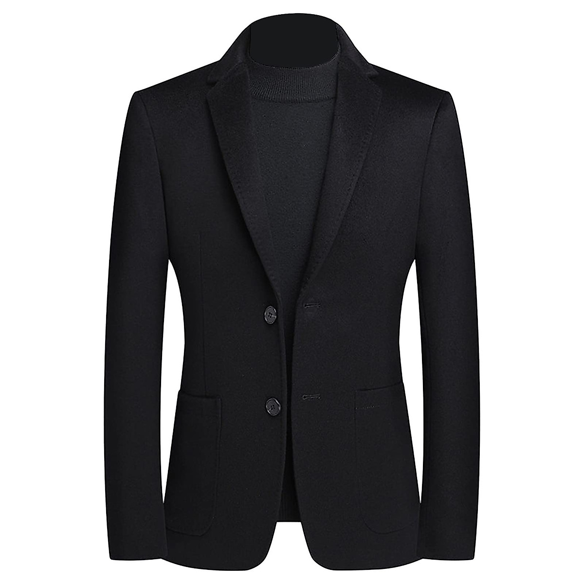 Men's Casual Wool Suit Blazer Two Button Tweed Lightweight Sport Coat Notched Lapel Slim Fit Daily Jacket Black