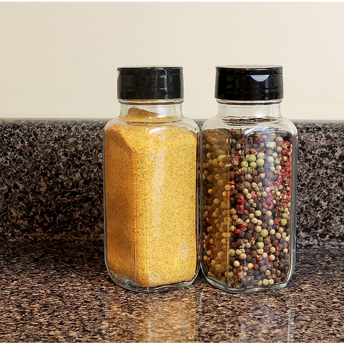 French Square Spice Jars, Spice Shaker/Pourer with Lid (4 Pack); 1-Cup / 8 Fluid Ounce Capacity, Great for Spices, Herbs, Seasonings and More
