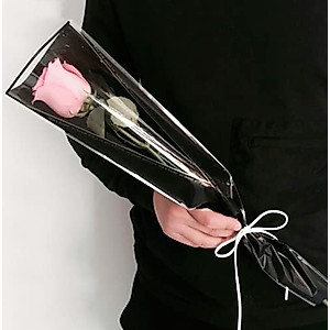 100 Counts Single Floral packaging bag,Single Rose Sleeve,Single Rose And Carnations Flower Wrapping Paper,Flower Bouquet Sleeve Bag for Mother's day Valentines Day Wedding Birthday Gift (Black+White)