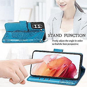 NW Ysnzaq Samsung Galaxy S21 Ultra Crossbody & Lanyard Wallet Case,3D Butterfly Embossed PU Leather Magnetic Clasp Case with Credit Card Slots Holder Cover for HZD Blue