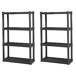 Sterilite Plastic Indoor Outdoor 4 Shelf Durable Shelving Unit for Garage, Basement, Sun Porch, Outbuilding or Shed, 50lb Shelf Max, Gray, 2 Pack