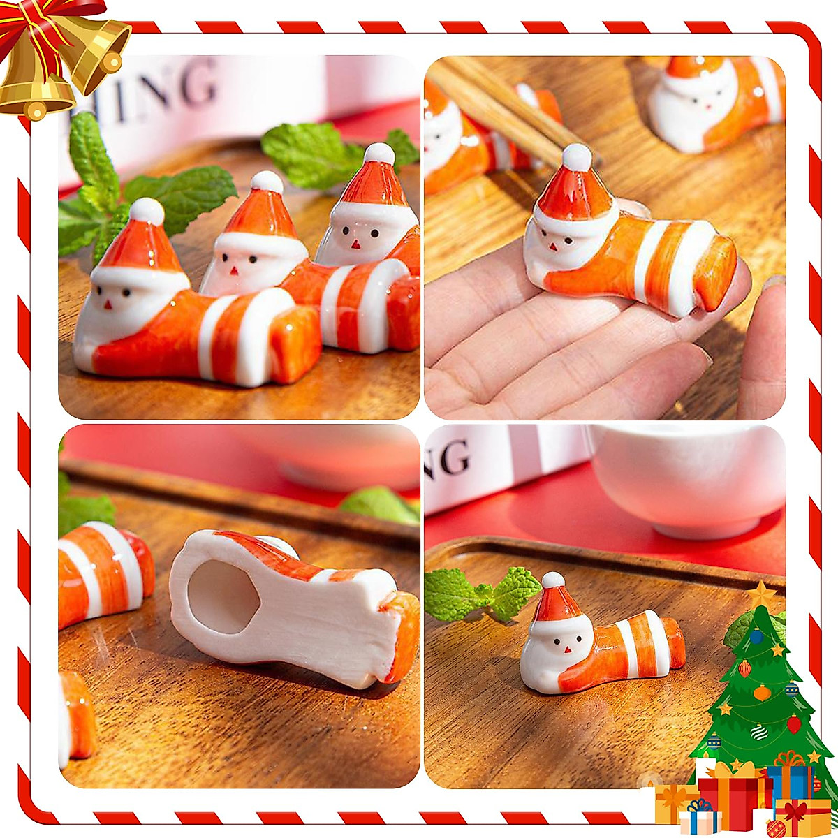 9 Pcs Christmas Ceramic Chopstick Rest Santa Claus Spoon Forks Knives Tableware Rest Set Perfect for Christmas Festive Gift Dinner Table Ornament