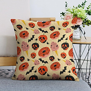 Cute Halloween Cupcakes Throw Pillow Covers 18×18 Pillowcases Set of 2 Ice Cream Donut Linen Decorative Square Pillow Case Cushion Covers Standard Size for Sofa Couch Outdoor Bed Pillow Protectors