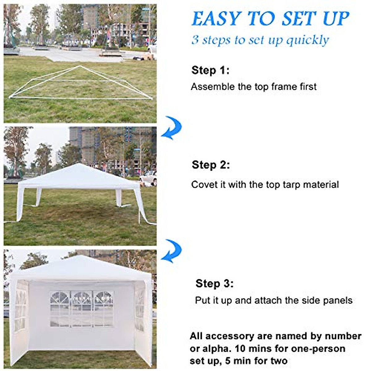 Outvita Outdoor Gazebo White Canopy with sidewalls, Wedding Party Tent with UV Blocking for Parties Sun Rain Shelter Gazebo Canopy Tent (10x10ft)