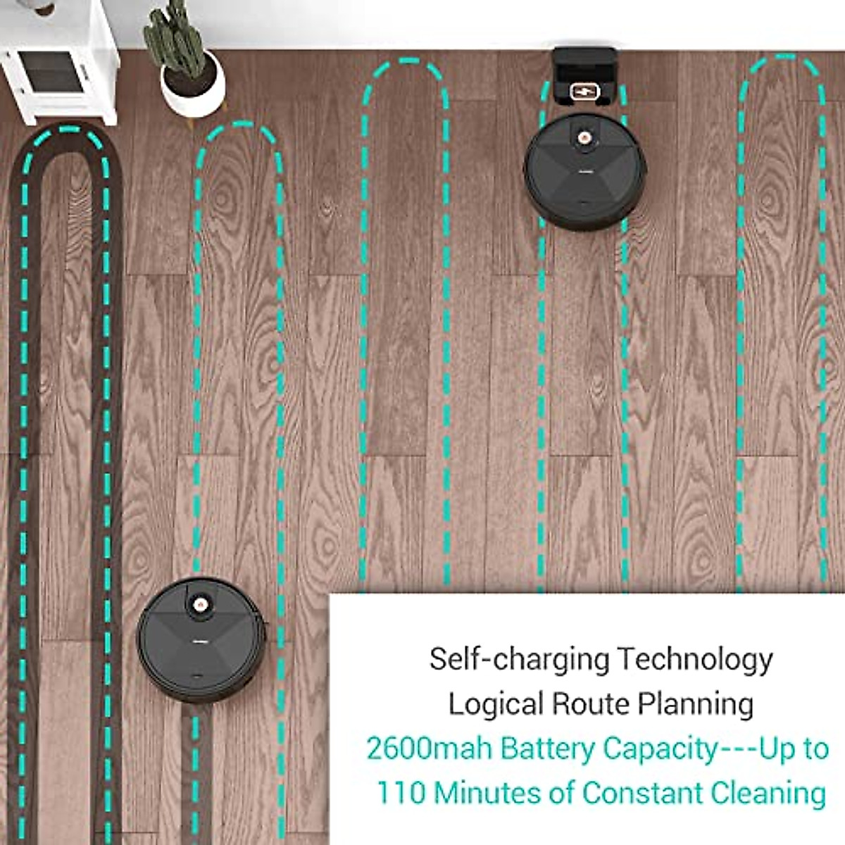 MT-200 Robot Vacuum Cleaner, 1800Pa Strong Suction WiFi/App Self-Charging Robotic Vacuums Quiet Mini Vacuum Cleaner for Pet Hair, Hard Floor, Medium-Pile Carpets
