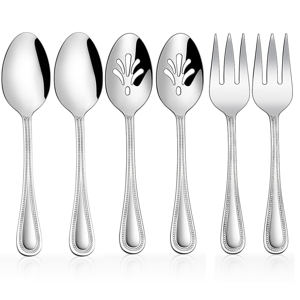 Serving Set, HaWare 6 Pieces Stainless Steel Silverware Serving Utensils, Pearled Edge Hostess Serving Set for Buffet Party Kitchen Restaurant, Mirror Finished & Dishwasher Safe