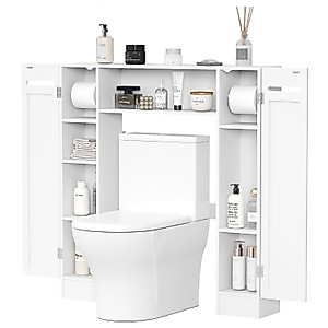 Short Over the Toilet Storage Cabinet – Freestanding Bathroom Space Saver with Adjustable Shelves, Toilet Paper Holder & Anti-Tip Design - Bathroom Organizer for Extra Storage, for Renters, Families