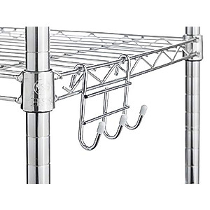 Home Storage Space Wire Shelving 3-Hooks, Steel, Chrome Color, 4-Pack