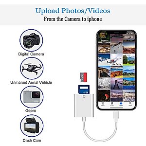 Lightning to SD Card Camera Reader for iPhone iPad,(Apple MFi Certified) SD Card Reader for iPhone,Trail Camera Viewer SD Memory Card Reader Adapter for iPhone 14/13/12/11/XS/XR/X/8/7/iPad,Plug & Play