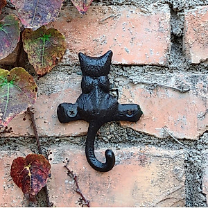 DPOWERFUL Coat Hooks Cat Wall Hooks Cast Iron Coat Hooks Towel Hooks Metal Rustic Key Hooks Vintage Decorative Wall Decor with Screws Antique Dark Rust 3 Pack