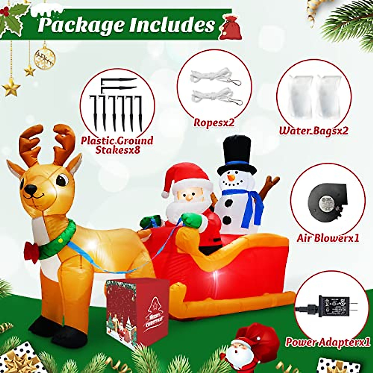 6.6FT Long Christmas Inflatables Santa Claus on Sleigh with Snowman and Reindeer Outdoor Decorations, Giant Blow Up Yard Décor Build in LEDs & Tethers Stakes for Holiday Xmas Indoor Patio Lawn