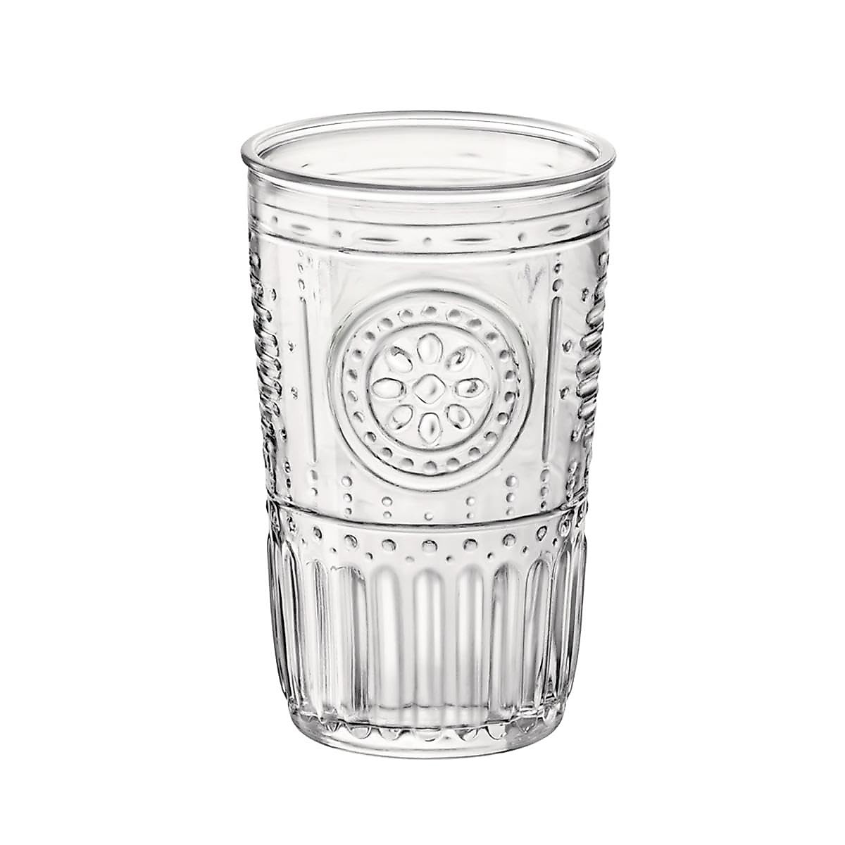 Bormioli Rocco Romantic Set Of 6 Cooler Glasses, 16 Oz. Clear Crystal Glass, Made In Italy.