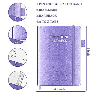 Getvow Telephone and Address Book with Tabs 5" x 7" Address Book Hardcover with Birthday, Address, Phone Numbers, Websites Password. Address Notebook for Home or Office, Purple