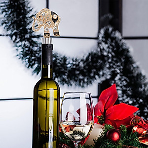 Cabilock Wine Stoppers Decorative Rhinestone Elephant Beverage Bottle Stoppers Funny Wine Champagne Toppers for Wedding Birthday Gifts (1PC)