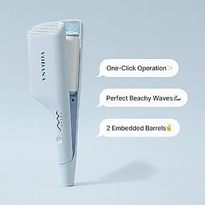 VODANA Professional Triple Flow Ceramic Hair Waver - Easy Beach Waves with Embedded Double Barrel Wave Iron. Experience Instant Heat, Long-Lasting Performance, and Quick Heat (1.6 inch, Creamy Blue)