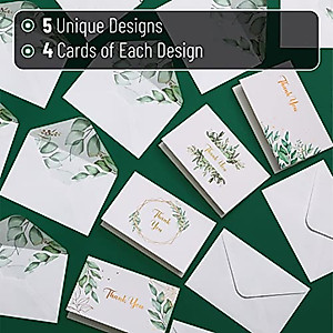 Mr. Pen- Thank You Cards with Envelopes, 20 Pack, 4” x 6”, Greenery Gold Foil Design, Thank You Notes with Envelopes Set, Thank You Cards Wedding, Blank Thank You Cards with Envelopes